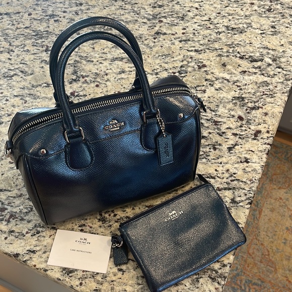 Coach | Bags | Coach Navy Blue Pebbled Leather Mini Bennett Satchel Bag ...